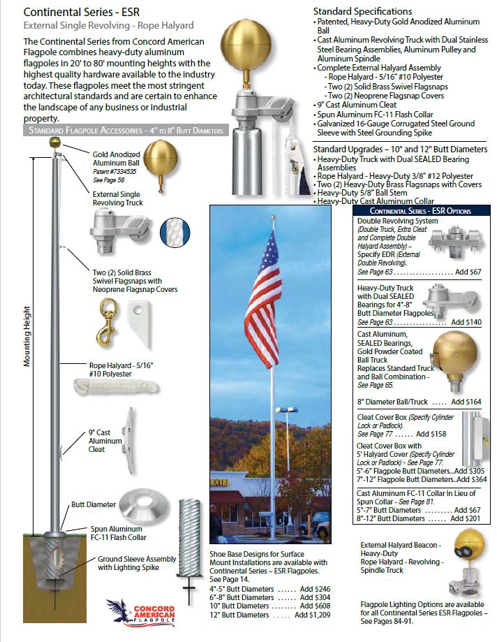 25' CONTINENTAL SERIES ESR 5" BASE SAT FINISH | Baldwinflags
